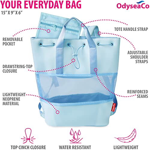 Beach Backpack Lightweight (Blue) - Beach Bags for Women Waterproof Sandproof - Neoprene Drawstring Bag Serves as Gym, Workout, Pool Bag & Beach Bag
