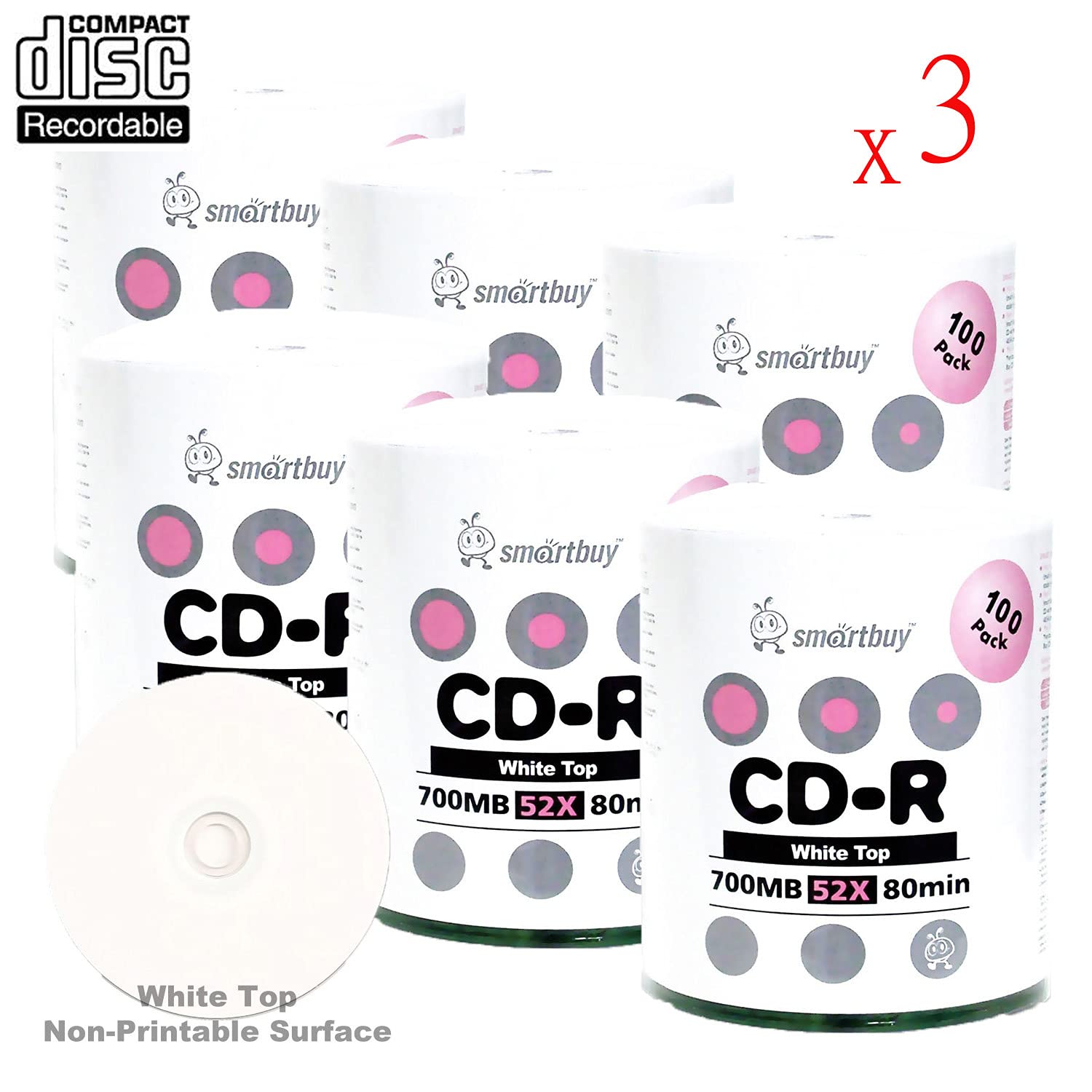 Smartbuy 1800-disc 700mb/80min 52x CD-R White Top Blank Data Recordable Media Disc