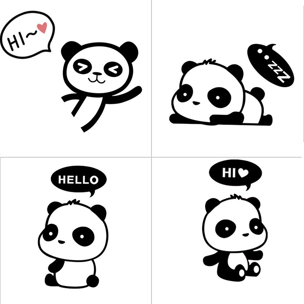 Removable Switch Sticker, 4 Pcs Cute Cartoon Pandas Wall Sticker, Light Switch Decor Decals, Family DIY Decor Art Car Stickers Home Decor Wall Art for Kids Living Room Office Decoration