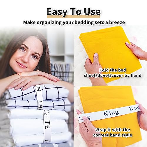 Bed Sheet Organizer Bands For Linen Closet (King 4 Pack), Elastic Bedsheet Band Strap Set, Bedding Sheet Keeper For Laundry Room Organization And Storage, Fastener Label For Organzing Pillow & Duvet
