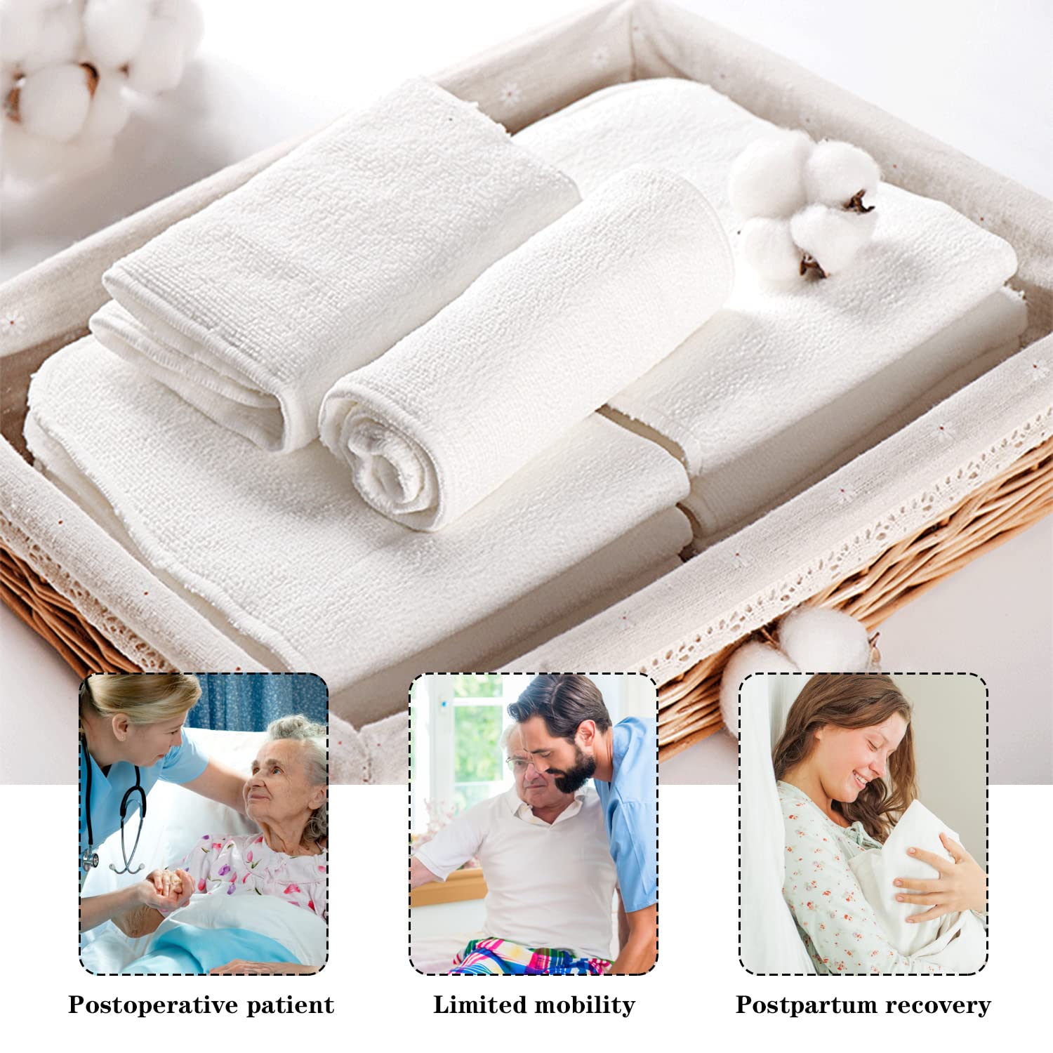 6Pcs Microfiber Reusable Diaper Inserts for Adult Cloth Diapers, Washable Disability Diaper Inserts for Incontinence Care, 4 Layers Microfiber Materials, 24.4" L x 7.8" W (L)