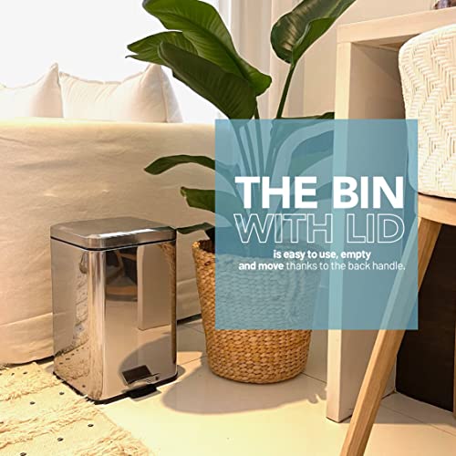 AWENN - Kitchen Garbage Trash Can with Lid and Pedal - Touchless Round Shape Waste Bin - Stainless Steel Dustbin with Removable Inner Bucket for and Outdoors β Gray (5.3 Gallon β 20 Liters)