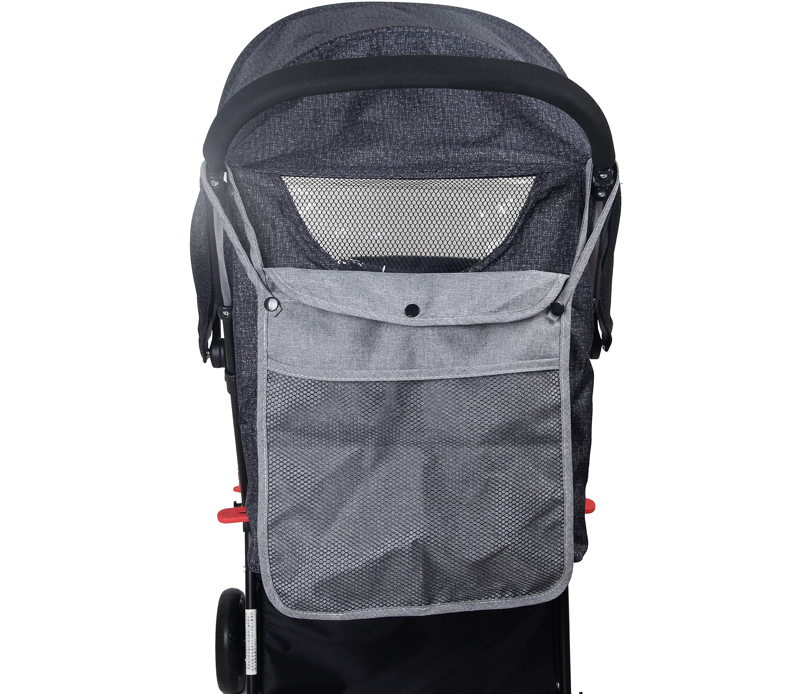 Eunika Baby Stroller Organizer Storage Bag (3 Pcs), Kid Stroller Accessories Travel Hanging, Snap Button Dual Layered Pocket Pram Accessories, Free Gifts Stroller Hooks Black Stroller Mesh Bag