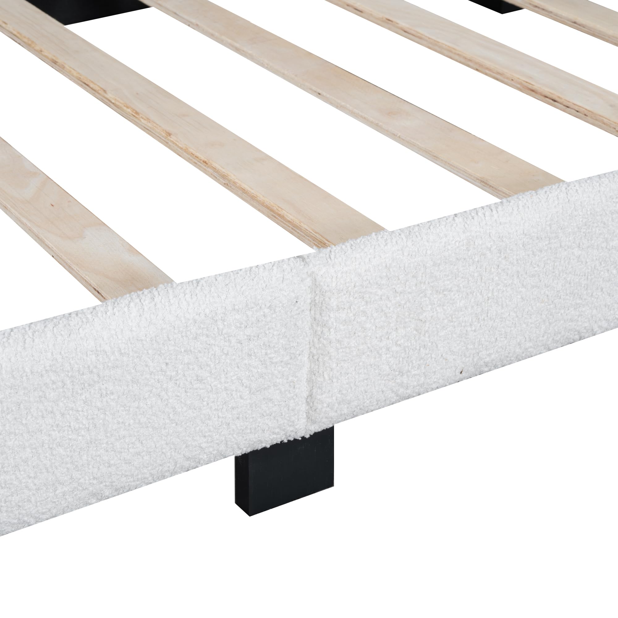 Merax Twin Size Upholstered Platform Bed Frame Boucle Fabric with Cloud-Shaped Headboard for Boys and Girls,White