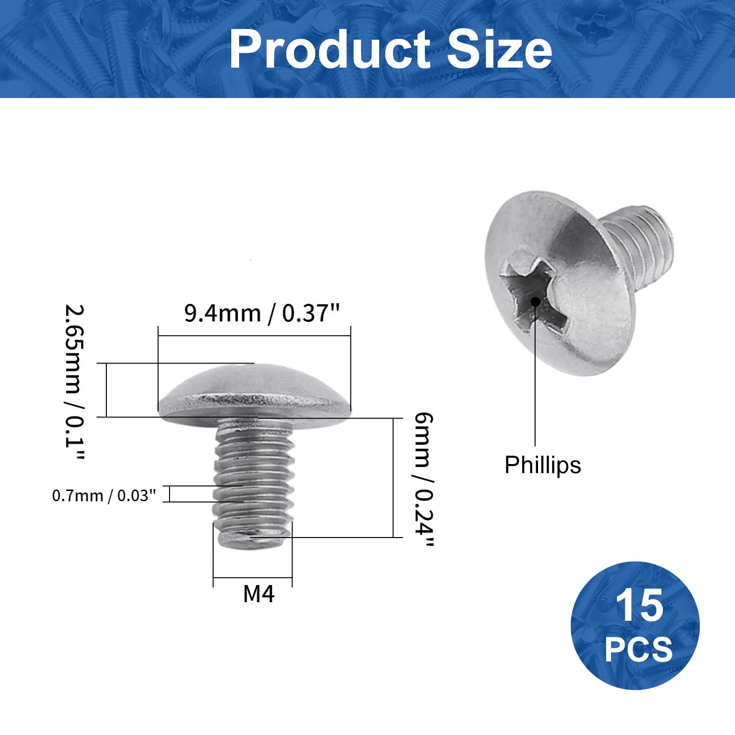 MroMax 15Pcs M4 x 6mm Truss Head Phillips Machine Screws for Cabinet Drawer Knob Pull Handle, 304 Stainless Steel 18-8, Fully Thread, Metric Silver Gray Cross Head Screws Bolts