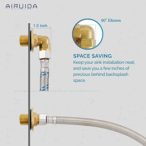 Airuida Installation kit for Wall Mount Commercial Sink Faucets Connector Set Stainless Steel Commercial Kitchen Prep Utility Sink G1/2" Male 90 Degree