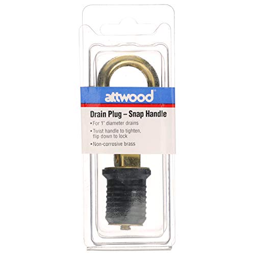 Attwood 7524A7 Snap-Handle Drain Plug, For 1-Inch-Diameter Drains, Locks in Place, Brass Handle, Rubber Plug