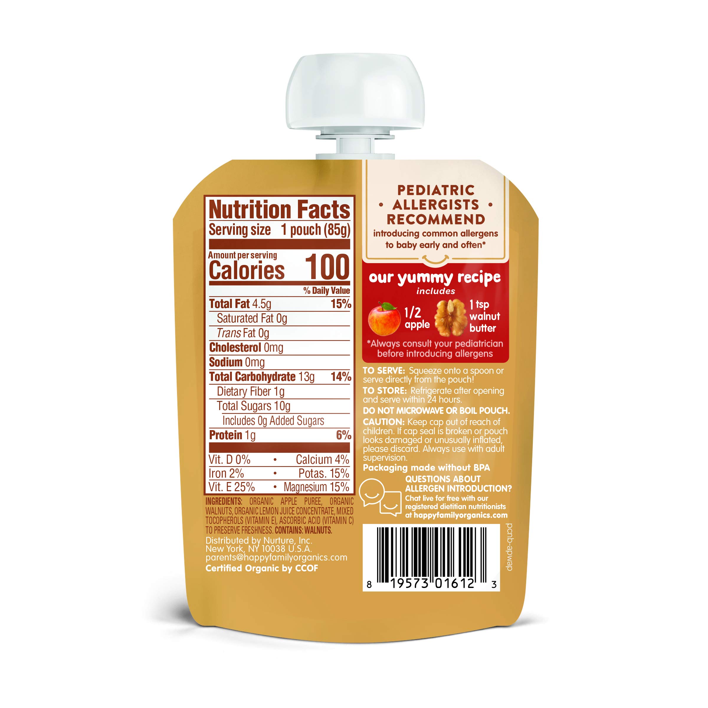 Happy Baby Organics Nutty Blends, Apple & Walnut Butter, 3 Ounce (Pack of 8)