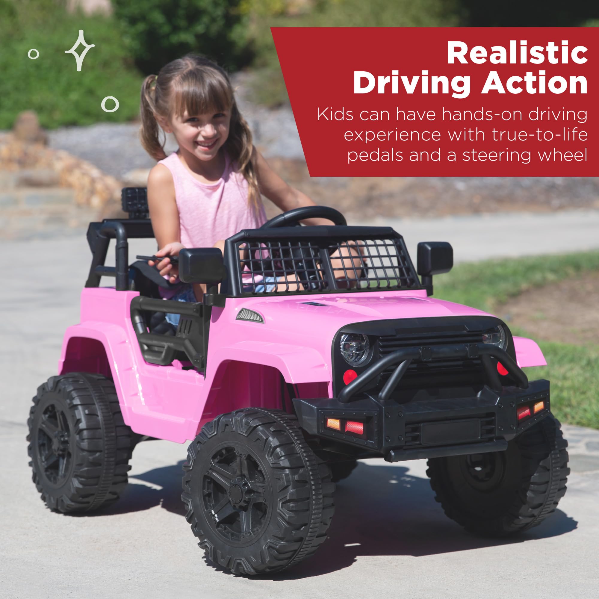 Best Choice Products 12V Kids Ride On Truck Car w/Parent Remote Control, Spring Suspension, LED Lights, AUX Port - Pink