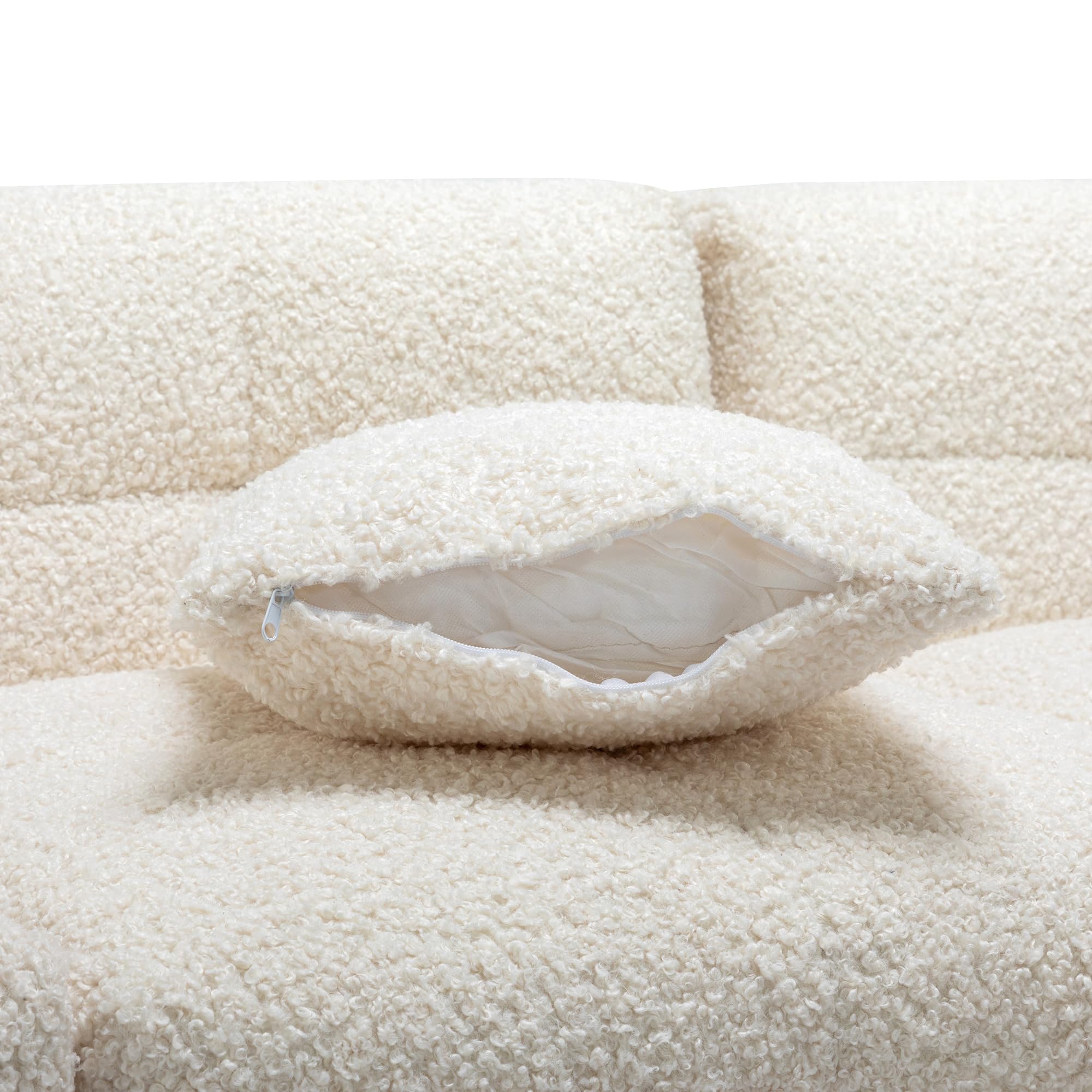 LUMISOL Large Sectional Sofa with Movable Storage Ottoman and 2 USB Ports, Teddy Fleece Fabric Sectional Sofa Couch with Lumbar Pillows, L-Shaped Sofa Couch for Living Room Apartments, Creamy White
