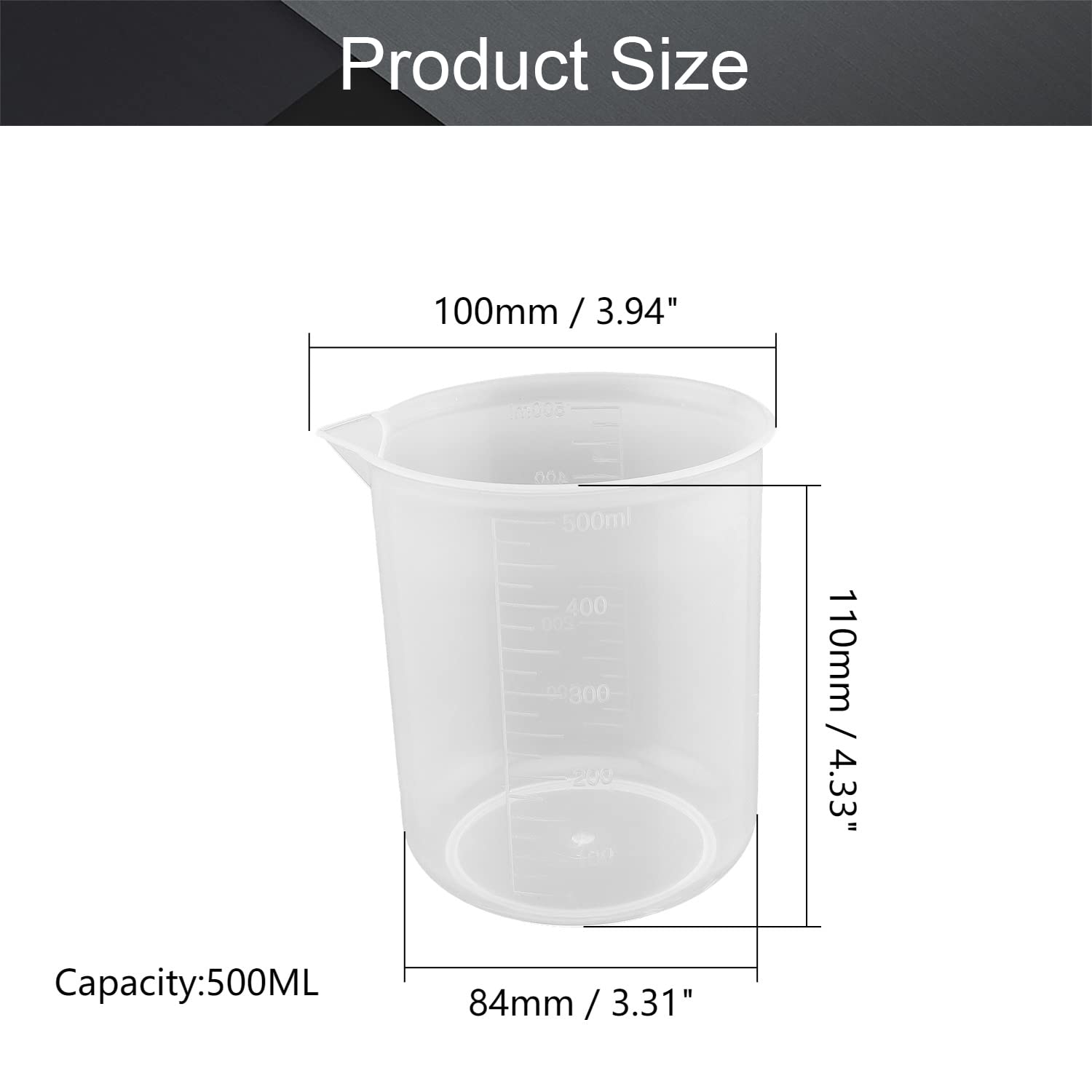 Othmro 3-Pack 500mL Laboratory Slide Spout Water Liquid Volume Measuring Beaker Clear