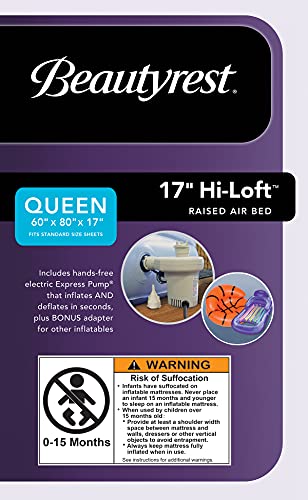 Beautyrest Hi Loft Air Bed Mattress with Pump and Edge Support, 17" Queen