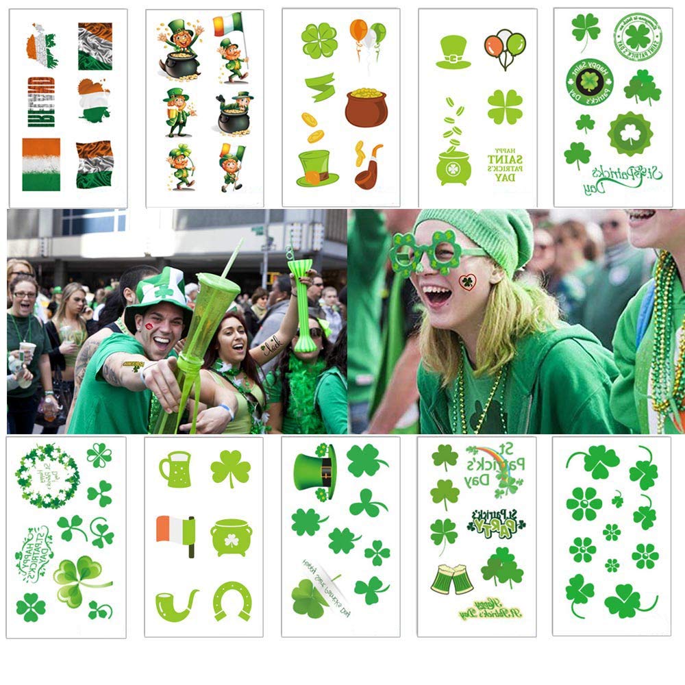 COKOHAPPY 169Pcs St Patricks Day Temporary Tattoos Face Sticker, 20 Sheets Body Temporary Tattoos Decorative Stickers for Saint Patrick's Day Party Favor Decoration