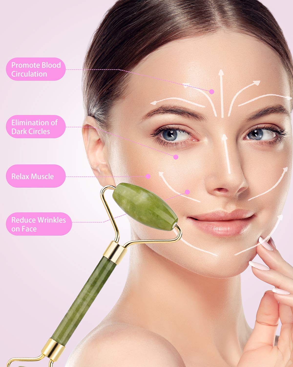 Jade Roller for Face, Jade Roller and Gua Sha Set, EUASOO 100% Real Natural Beauty Jade Facial Roller Massage Tool for Face Eyes Neck Body β Anti Aging Beauty Treatment