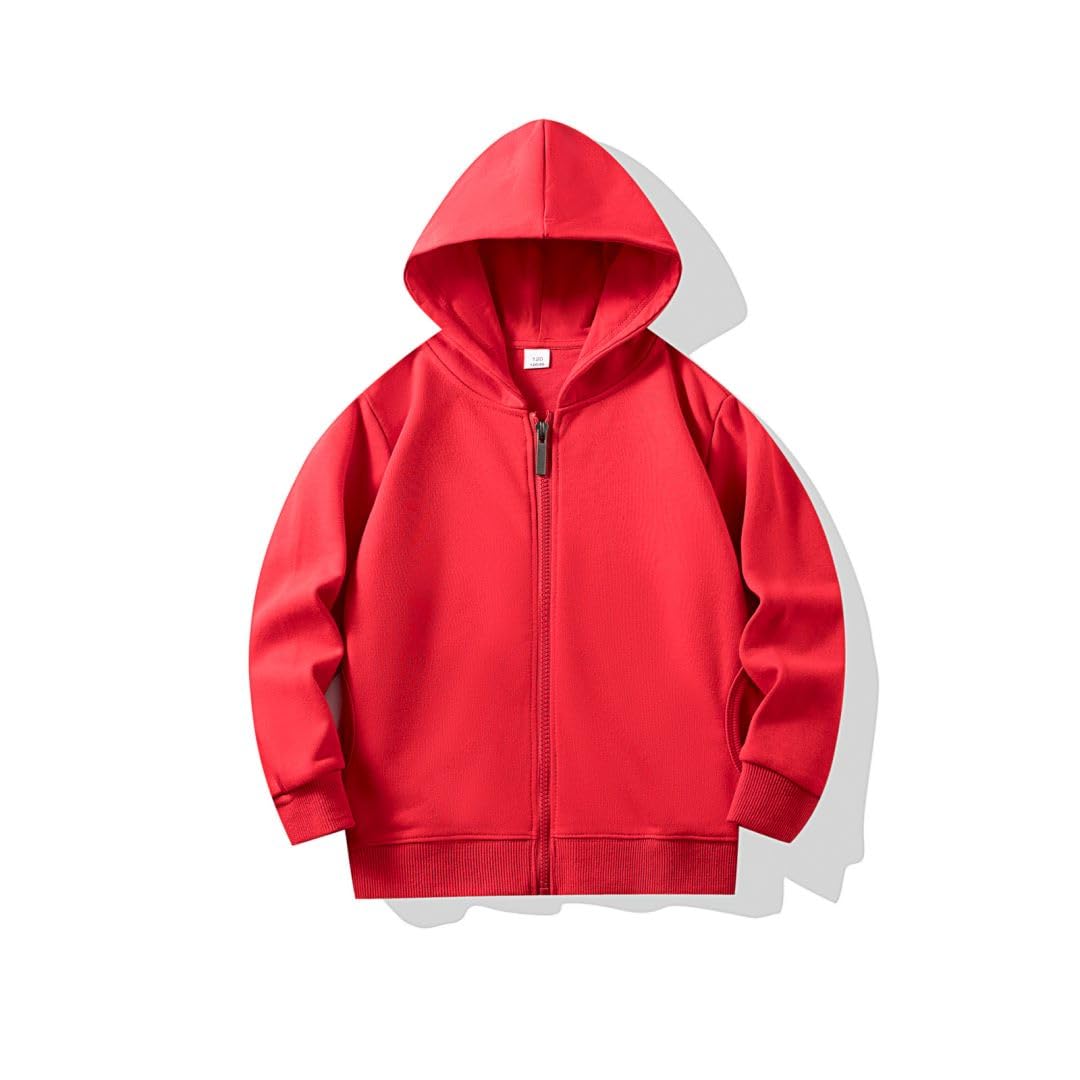 HAXICO Unisex Children Solid Zip-Up Hooded Sweatshirt Toddler Baby Boys Girls Classic Hoodie Cotton Tops Blouse Red, 3T