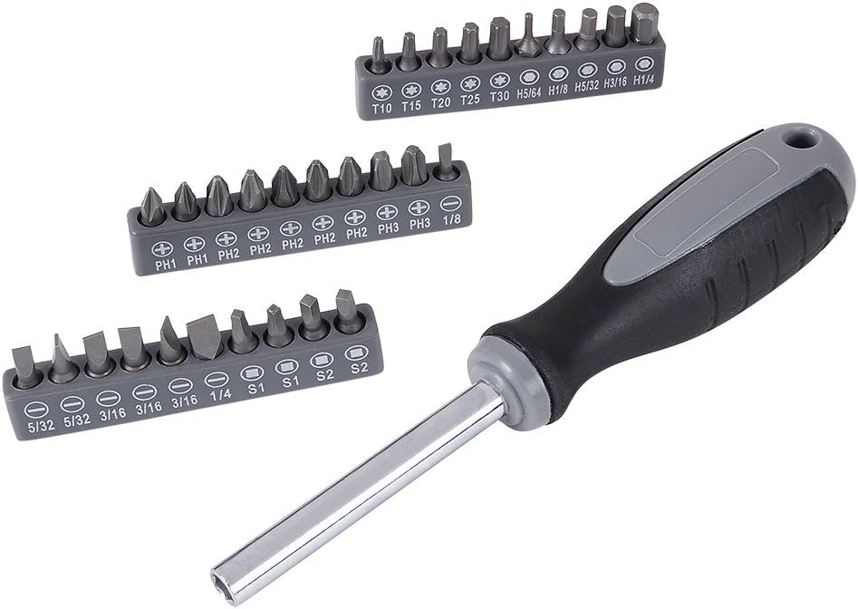 Amazon Basics 65 Piece Home Basic Repair Tool Kit Set With Bag, Silver, Black