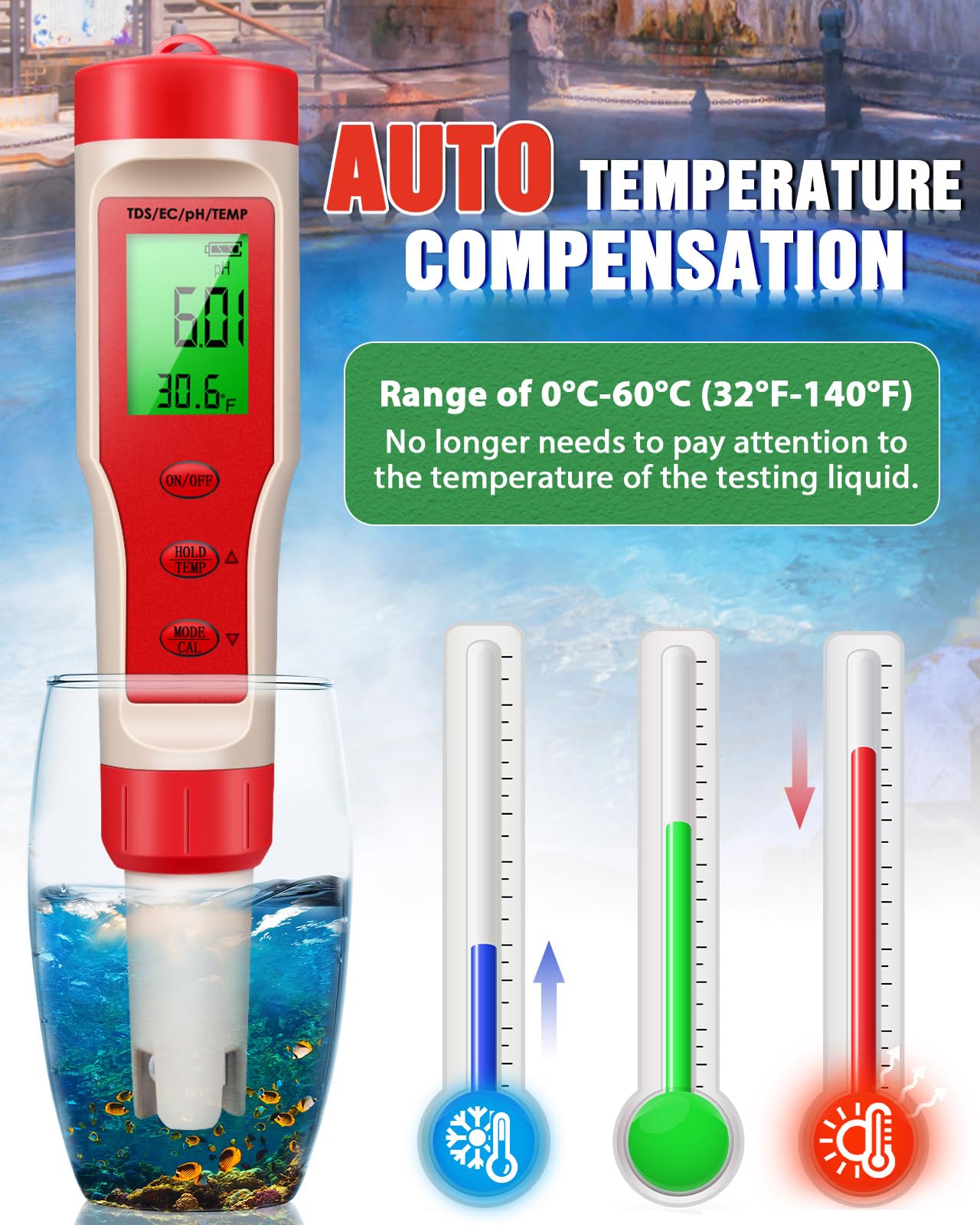 4-in-1 PH Meter, PH Meter for Water, Digital PH Tester 0.01 High Accuracy with 0-14 PH Measurement Range, PH TDS Temperature and EC Water PH Tester with ATC for Household Drinking, Pool and Aquarium