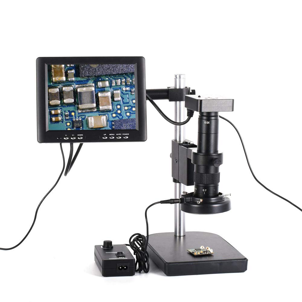 HAYEAR Full Set 34MP 21MP 1080P 60FPS 2K HD HDMI USB C-Mount Electronic Industry Microscope Camera Digital Magnifier for PCB Repair + 180X C-Mount Lens+8" HD LCD Monitor + 60 LED Illumination Light