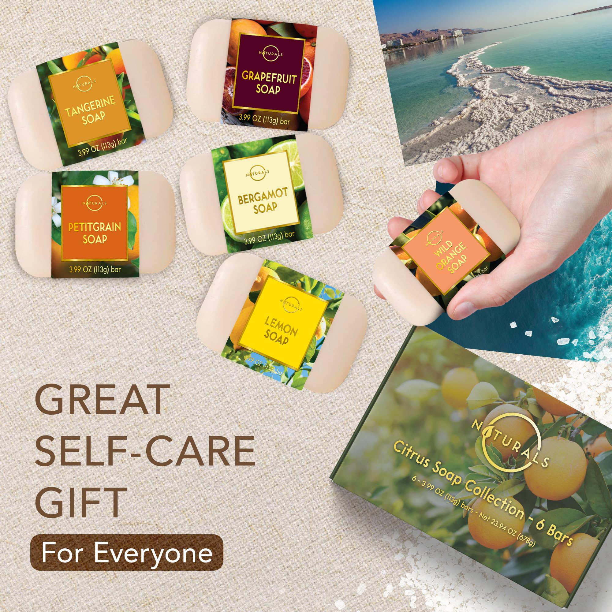 O NATURALS 100% Natural Bar Soap - Assorted 6 PCS Soap Gift Set - Organic Ingredients & Essential Oils - Spa Gifts for Women & Men, Body Wash Soap Bar & Face Soap - Moisturizing Organic Citrus Soap