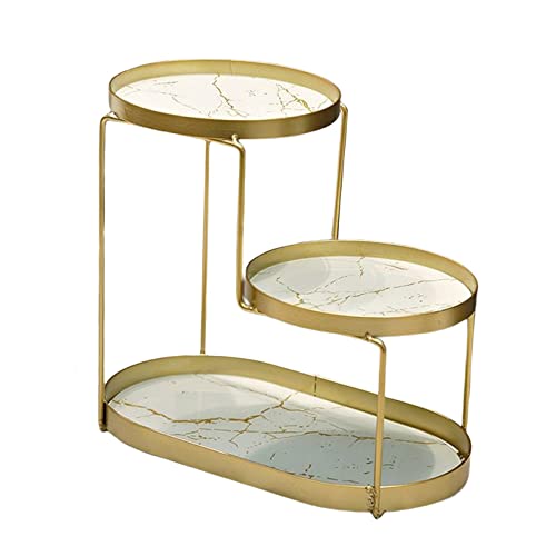 Bathroom Cosmetic Tray with Removable Glass Tray Standing Shelf Makeup Perfume Organizer Shelf for Dresser Bathroom Countertop Decor, White Marbling