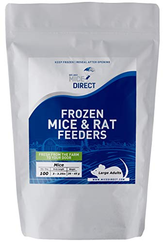 MiceDirect Frozen Large Adult Feeder Mice Food for Adult Ball Pythons Juvenile Red Tale Boa Monitors Lizards (100 Count)
