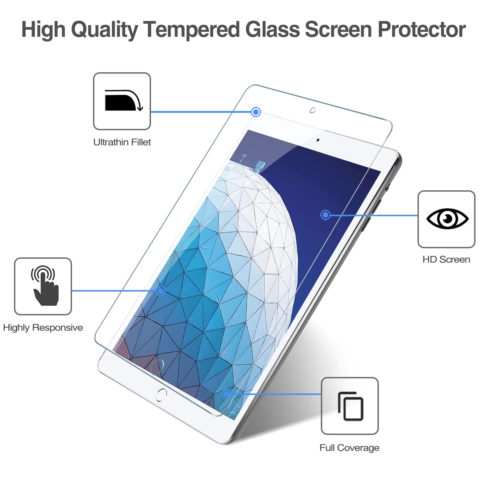 ProCase 1 Pack for 10.5" iPad Air 3rd 2019 / iPad Pro 2017 Screen Protector, Tempered Glass Film Guard for iPad 10.5 Air 3 / iPad Pro 10.5 2017
