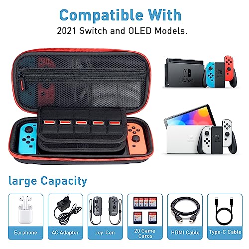 Caikvwen Switch Case, Compatible With Nintendo Switch Oled Case, Classic Switch Oled Carrying Case, Portable Switch Oled Carrying Case for Nintendo, Multi Card Slot High Capacity Switch Traveling Case