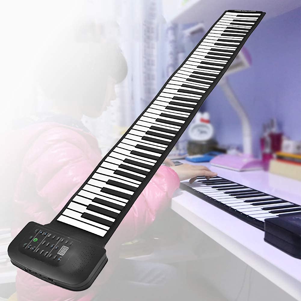 88 Keys Roll Up Piano, Soft Silicone Electronic Music Folding Piano Keyboard, 140 Tones and 128 Rhythms, Built in Stereo Loudspeaker, for Kids and Adults