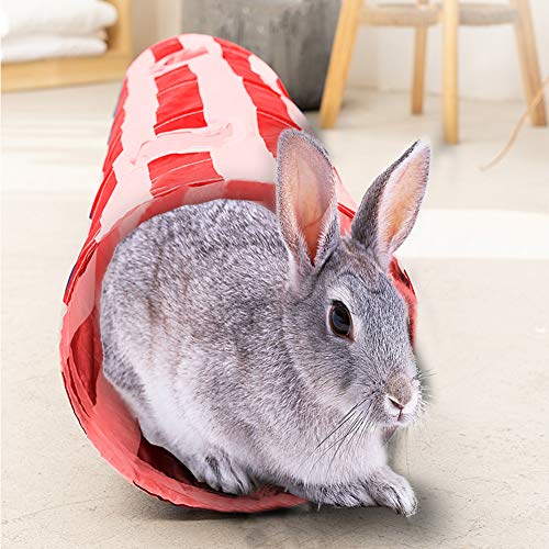 Tfwadmx Bunny Tunnel, Rabbit Tunnels and Tubes, Collapsible Hideaway Small Animal Activity Toys with 3 Grass Ball for Chinchillas Ferrets Guinea Pigs Gerbils Hamsters Rats, Size - 51 x 10 in