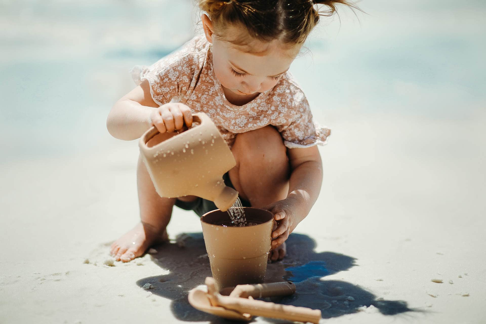 BraveJusticeKidsCo. | Toddler Silicone Gardening Set | Watering Can & Pot | Rake & Shovel (Blush)