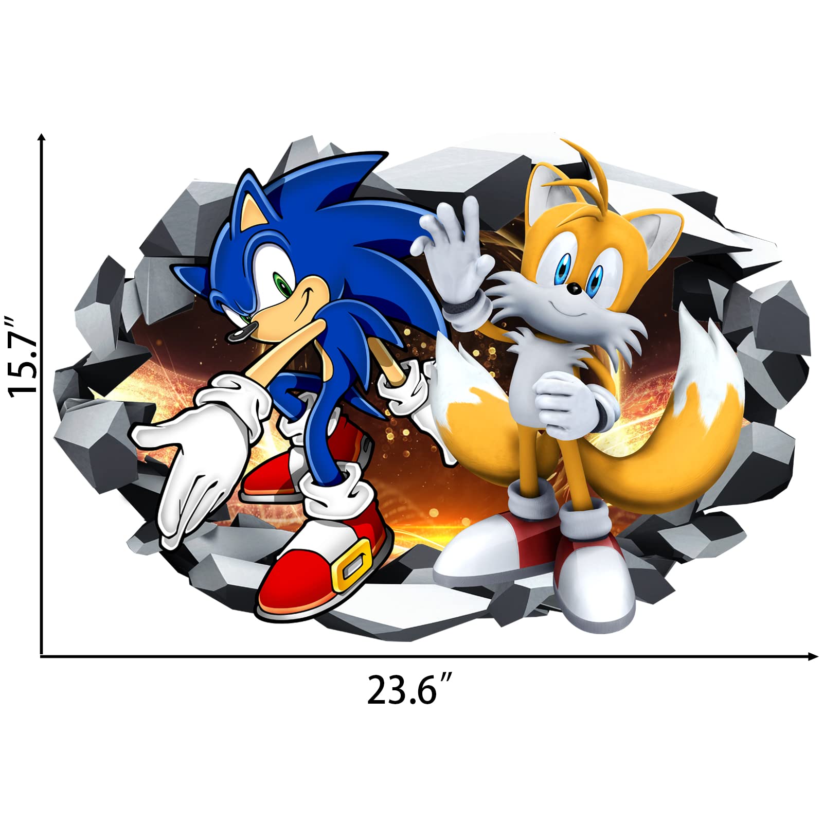 3D Sonic Wall Decals Children's Cartoon Removable Bedroom Background Cool Wall Decoration Cute Self-Adhesive Wall Sticker PVC(15.7 Inches X 23.6 Inches)