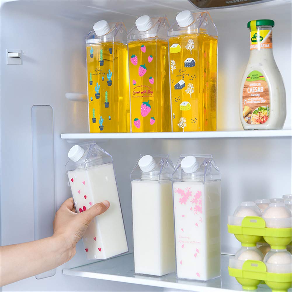 4 Pack Clear Milk Carton Water Bottles Creative Square Plastic Transparent Cup (4 Pack - Clear)