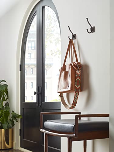 Amerock H37002ORB | Kinsale Double Prong Decorative Wall Hook | Oil Rubbed Bronze Hook for Coats, Hats, Backpacks, Bags | Hooks for Bathroom, Bedroom, Closet, Entryway, Laundry Room, Office