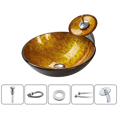 Bathroom Sink Bathroom Vessel Sink Modern Art Simple Tempered Glass Bathroom Sink Round Countertop Bowl Sink Vessel Sink (Color : Sink set)