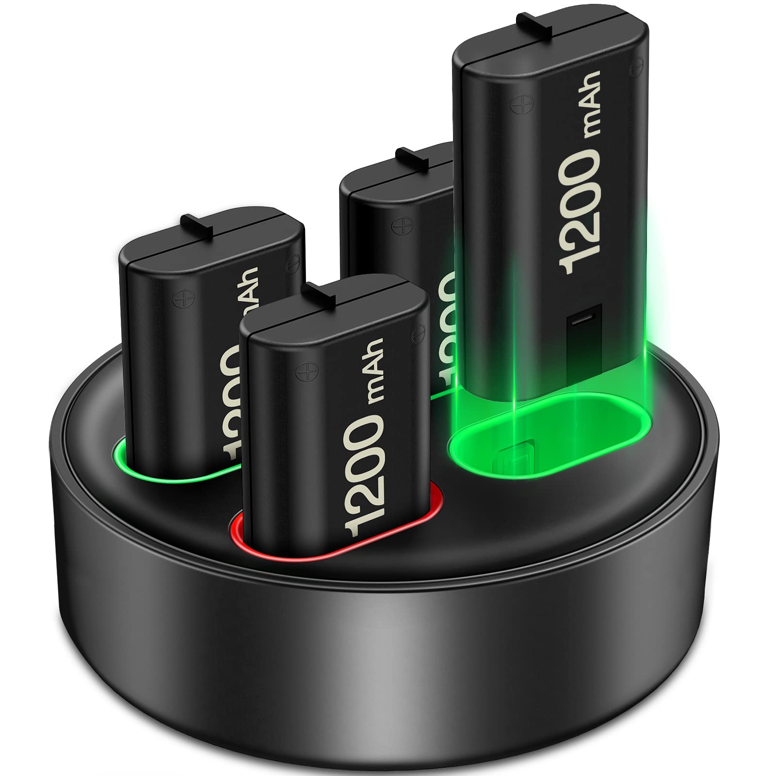 Charger for Xbox One Rechargeable Battery Pack, Charger Station for Xbox One Controller Battery Pack, Xbox One Accessories with 4×1200mAh Xbox Battery Pack for Xbox Series X|S/Xbox One S/X/Elite