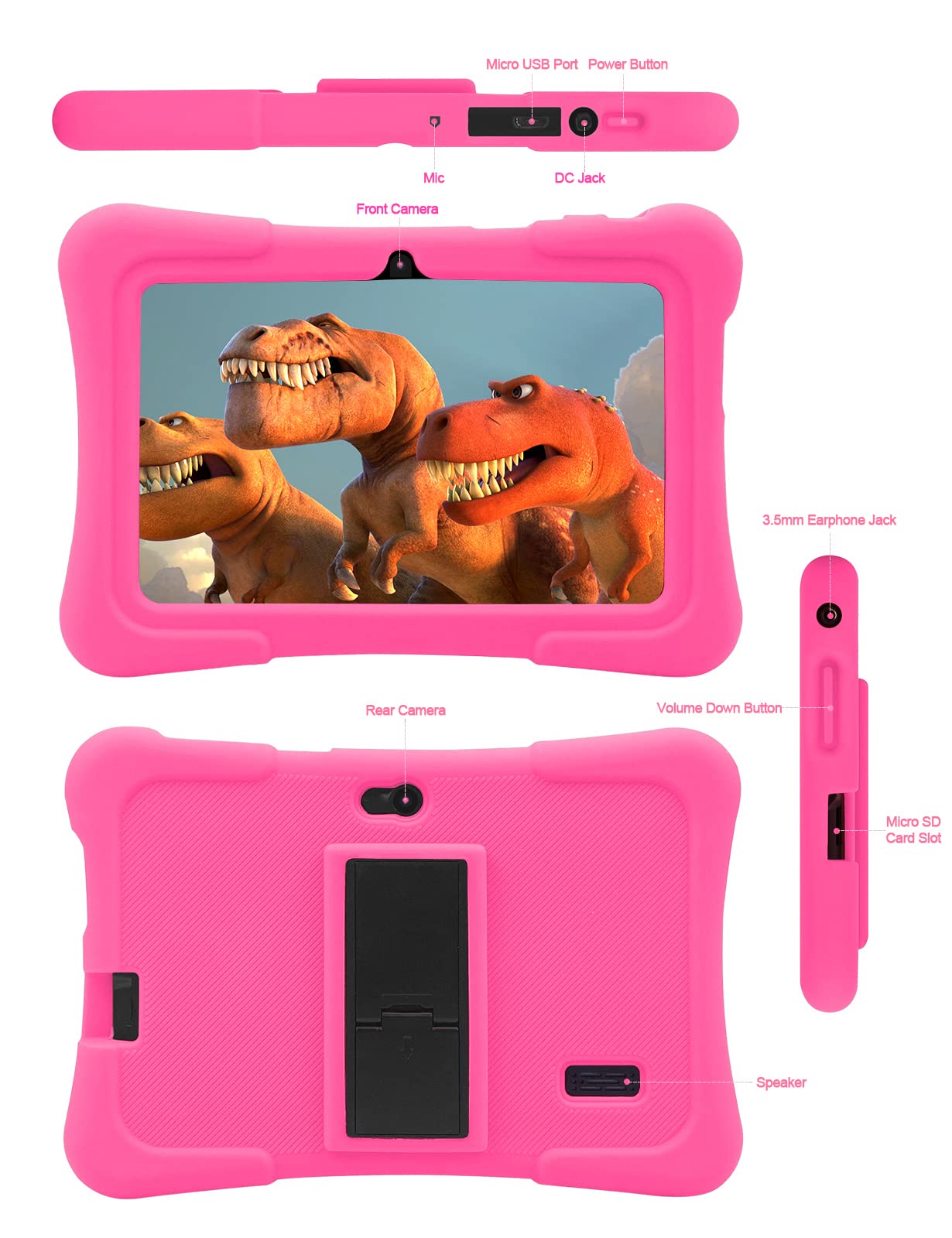 7 inch Kids Tablet Quad Core Android 10,Writing Tablet for Kids 16GB WiFi, Bluetooth, Dual Camera, Educationl, Games,Parental Control (Pink)