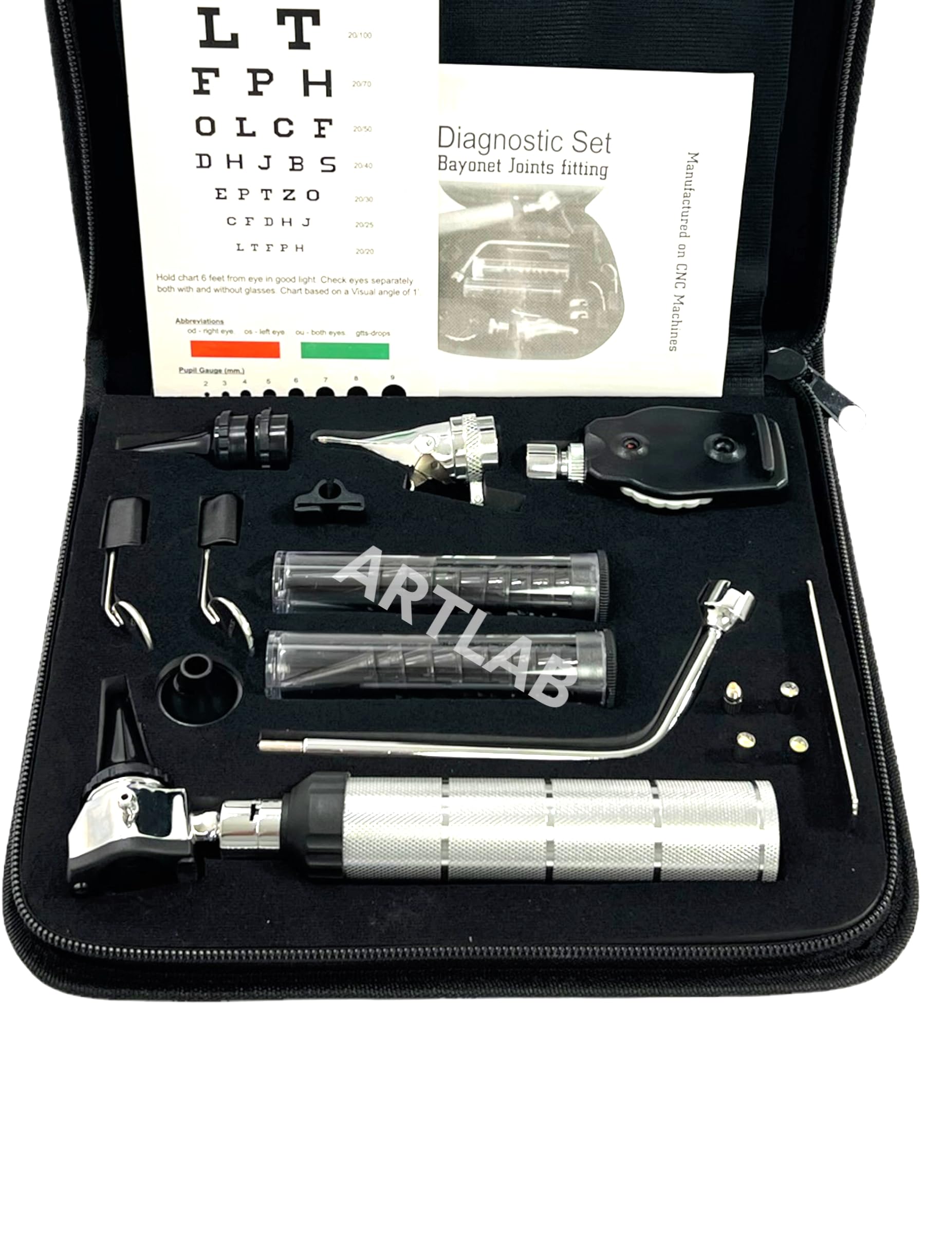 Artlab-Otoscope, Eye scope & Illuminator Diagnostic Set -Otoscope examination set -Nursing Students Otoscope set with Carrying Leather case Replacement Tips