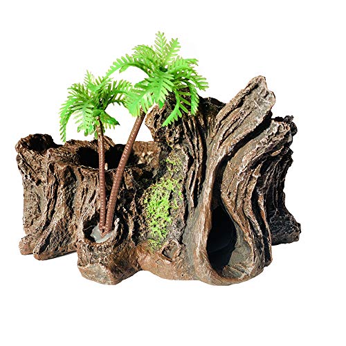 PINVNBY Resin Reptile Platform Artificial Tree Trunk Reptile Tank Decor Food Water Dish Bowl for Bearded Dragon,Lizard, Gecko, Water Frog,Snake