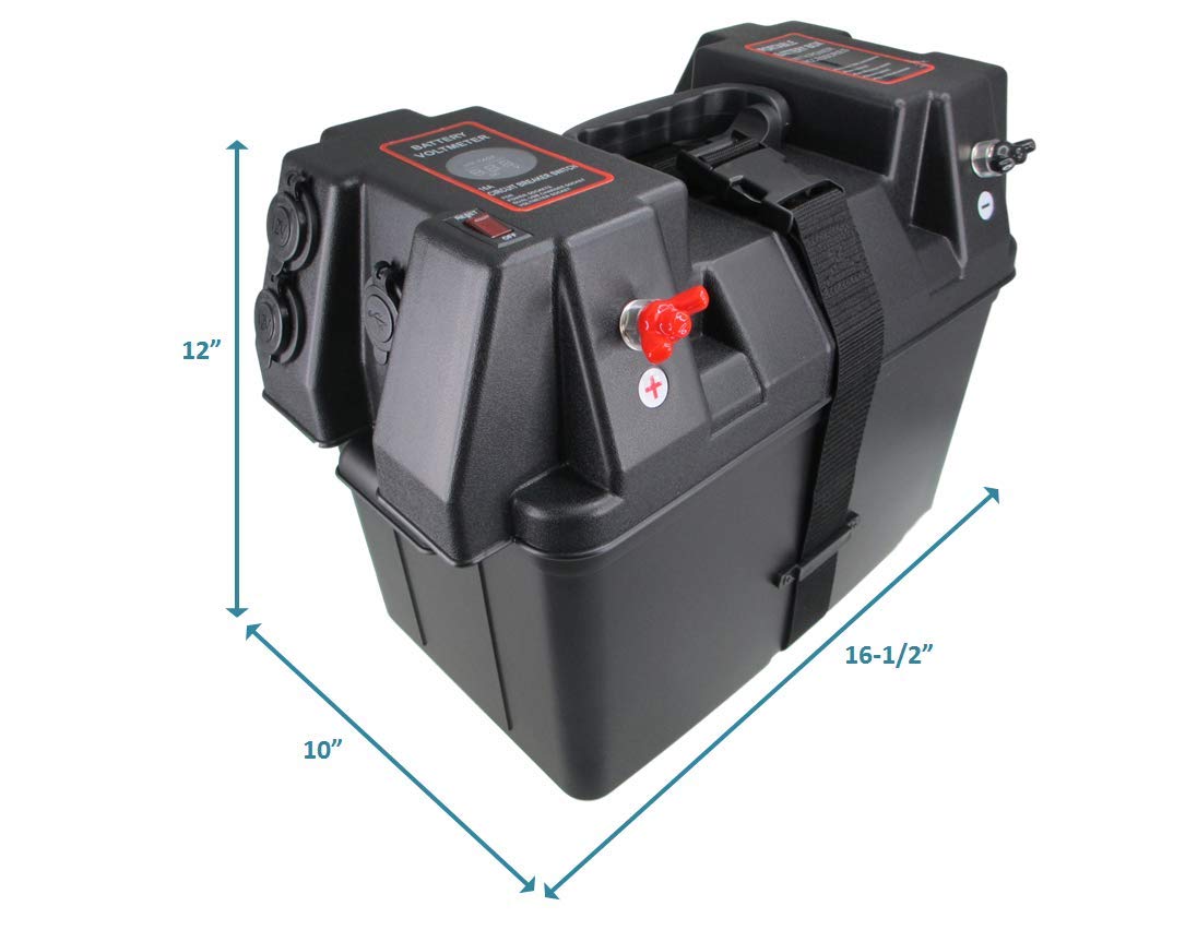 Pactrade Marine Boat Battery Box Dual USB Charger 2 Power Socket Voltmeter Gauge