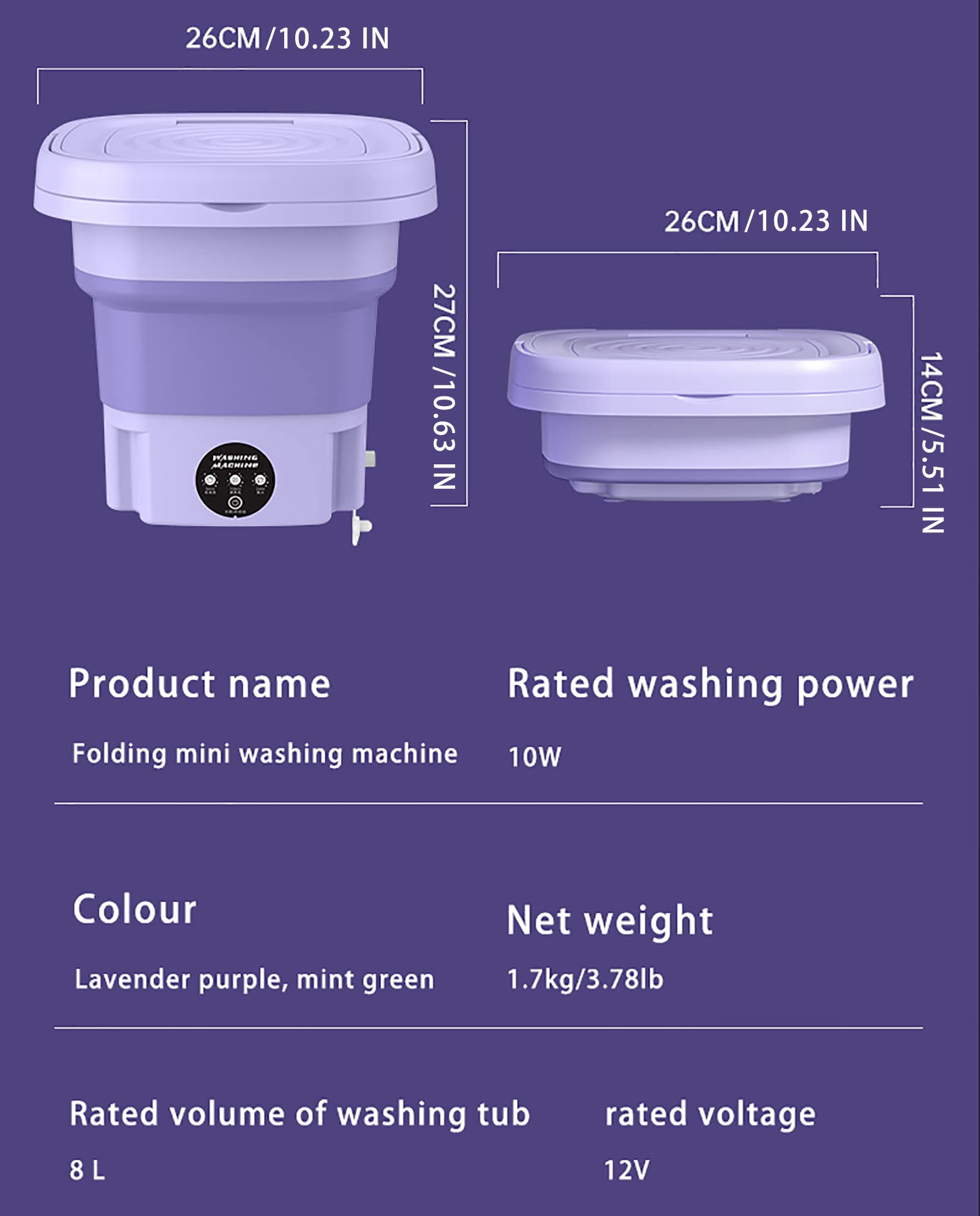 8L Portable washing machine, Mini washing machine, Foldable Bucket Washer for Washing Baby Clothes, Underwear, Suitable for Camping, RV, Travel, Small Spaces, Lightweight