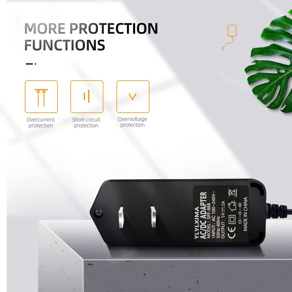 YLYLXIMA 5V 2A Power Supply Adapter AC DC 5V 10W 2A Switching Charger 5.5 x 2.5mm Power Adapter 5V 2000ma Power Supply Compatible Connector 5.5mmx2.1mm