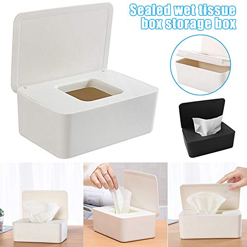 wastreake Wipes Dispenser Holder, Dustproof Tissue Storage Box Case Wet Wipes Dispenser Holder with Lid for Home Office Desk (Black)