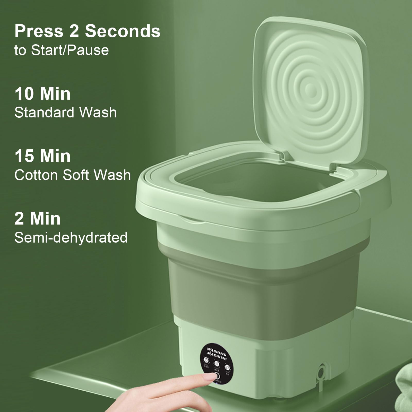 8L Portable Washing Machine, Foldable Mini Small Washing Machine for Socks, Underwear or Small Items for Apartment, Dorm, Camping, RV Travel laundry Green