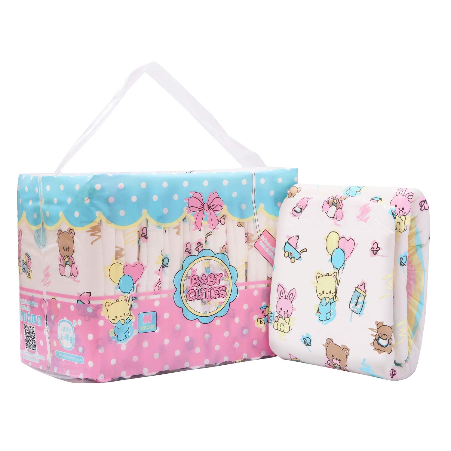 Littleforbig Printed Adult Brief Diapers 10 Pieces - Baby Cuties (Medium 28"-38")