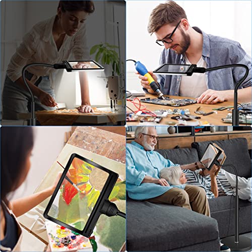5X Floor Magnifying Glass with Light and Stand,36 LED Flexible Gooseneck Magnifying Lamp,3-in-1 Adjustable Brightness Large Lighted Magnifiers for Reading,Sewing,Crafts,Painting,DIY & Close Work Black