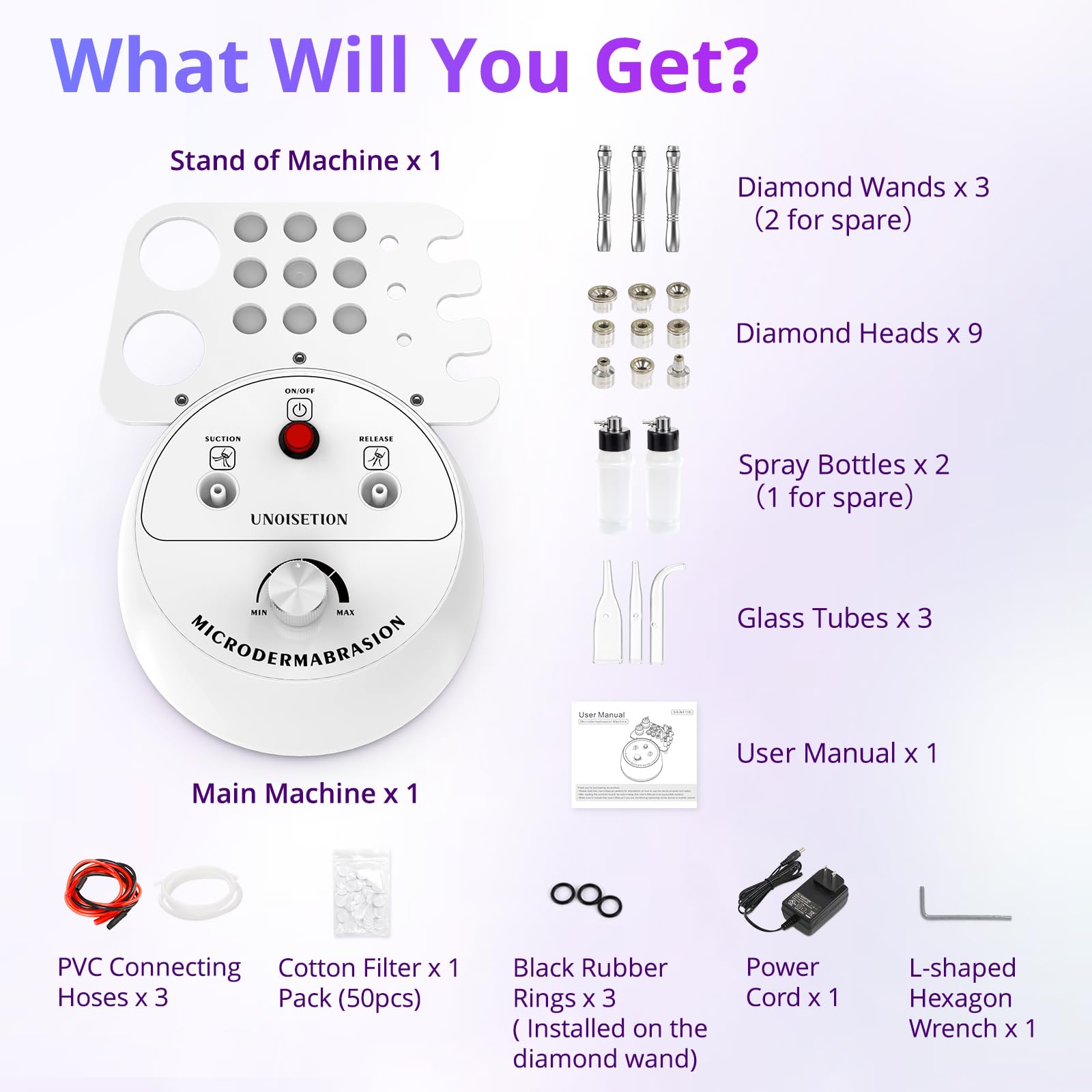 UNOISETION Diamond Microdermabrasion Machine Professional, 3 in 1 Dermabrasion Facial Peeling Skin Care Device for Salon Personal Home Use