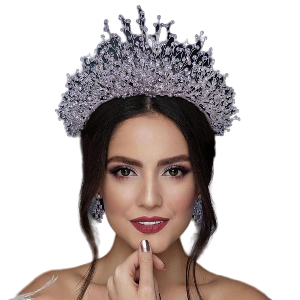 Bridal Wedding Headband Crystal Tiara CrownïŒQueen Tiaras and CrownsïŒWedding Bride Crowns For Birthday Party Wedding Pageant Hair Accessories (Silver/Crown + necklace + Earrings)