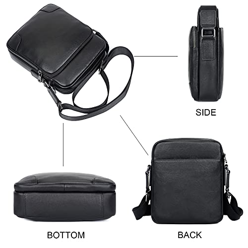 Augus Leather Messenger Crossbody Shoulder Bag for Men Work Business Casual Adjustable Straps (black-1)