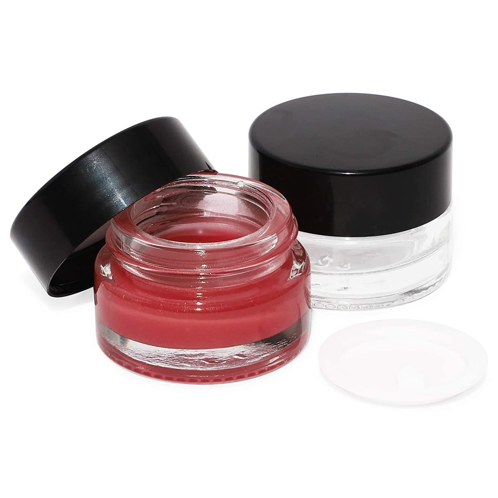 5ML Glass Jars with Lids,24 Pack Mini Glass Jars with 6 pc Spatulas, Round Set Glass Jars, A Tight Seal for Storing Lotions, Powders and Ointments. - Clear+Black Cap