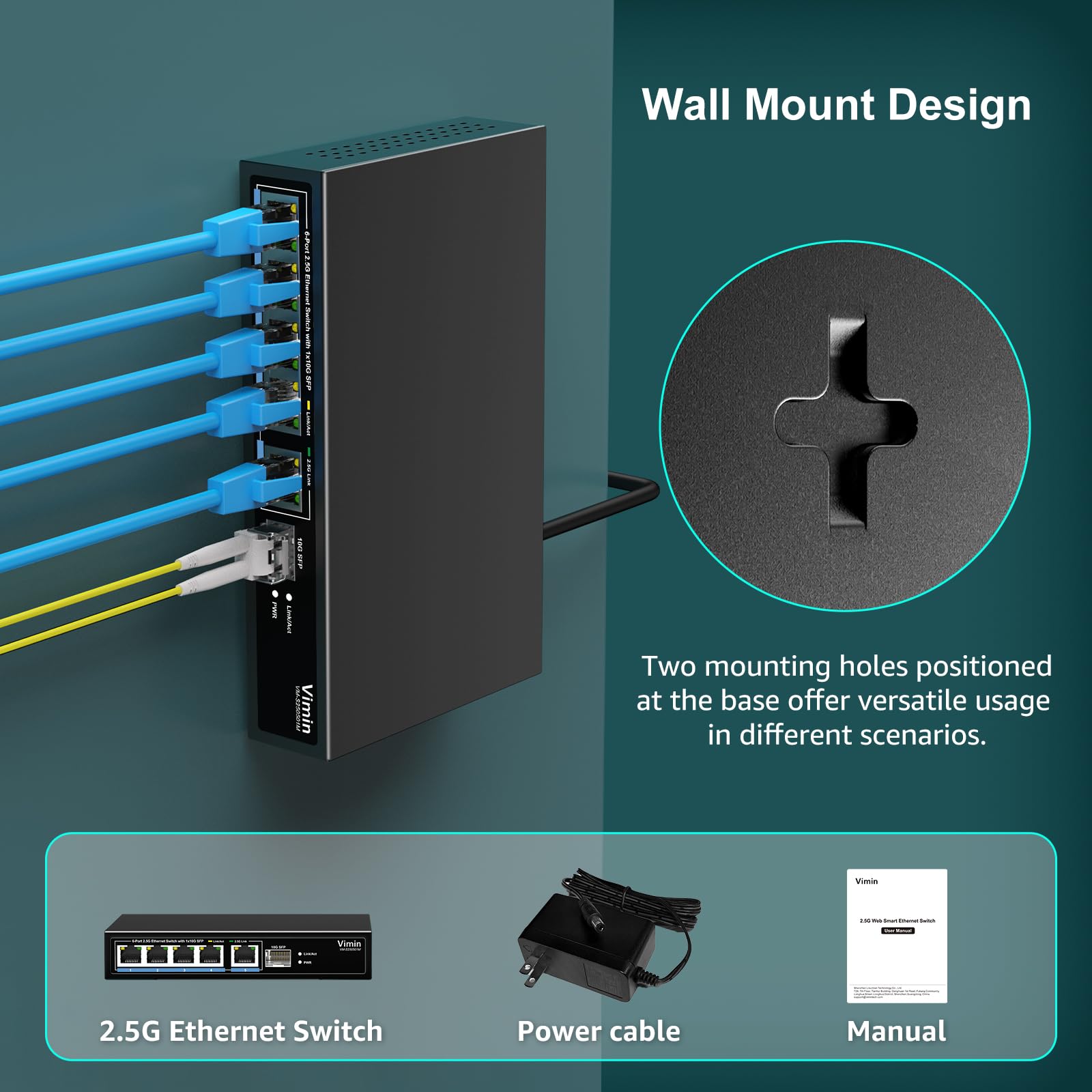 5 Port Gigabit Ethernet Switch Unmanaged,VIMIN Network Ethernet Splitter, Desktop or Wall Mount, Fanless, Plug and Play,Metal casing, Mini Body.VM-GS0500